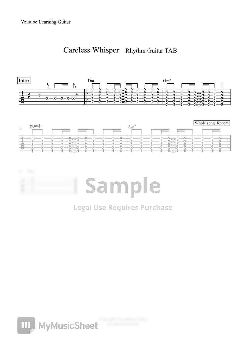 George Michael - Careless whisper (Rhythm TAB) 楽譜 by Learning Guitar