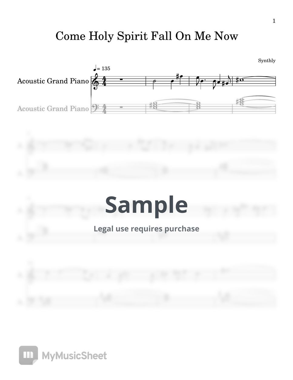 Synthly - Come Holy Spirit Fall On Me Now (EASY PIANO SHEET) Sheet ...