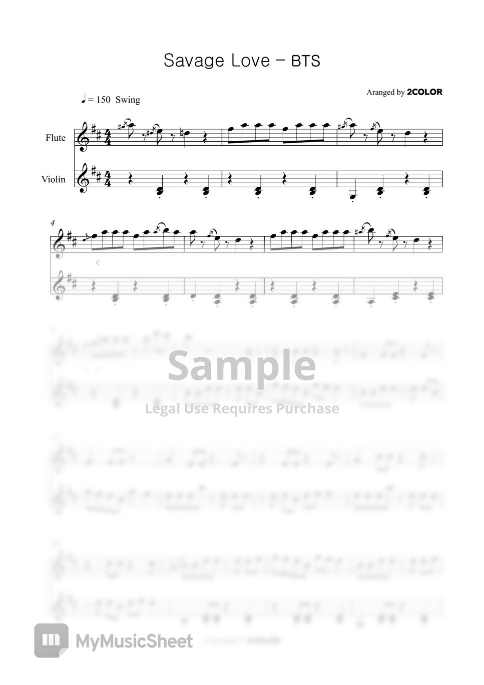 BTS - Savage Love Sheet Music by 2COLOR Duet
