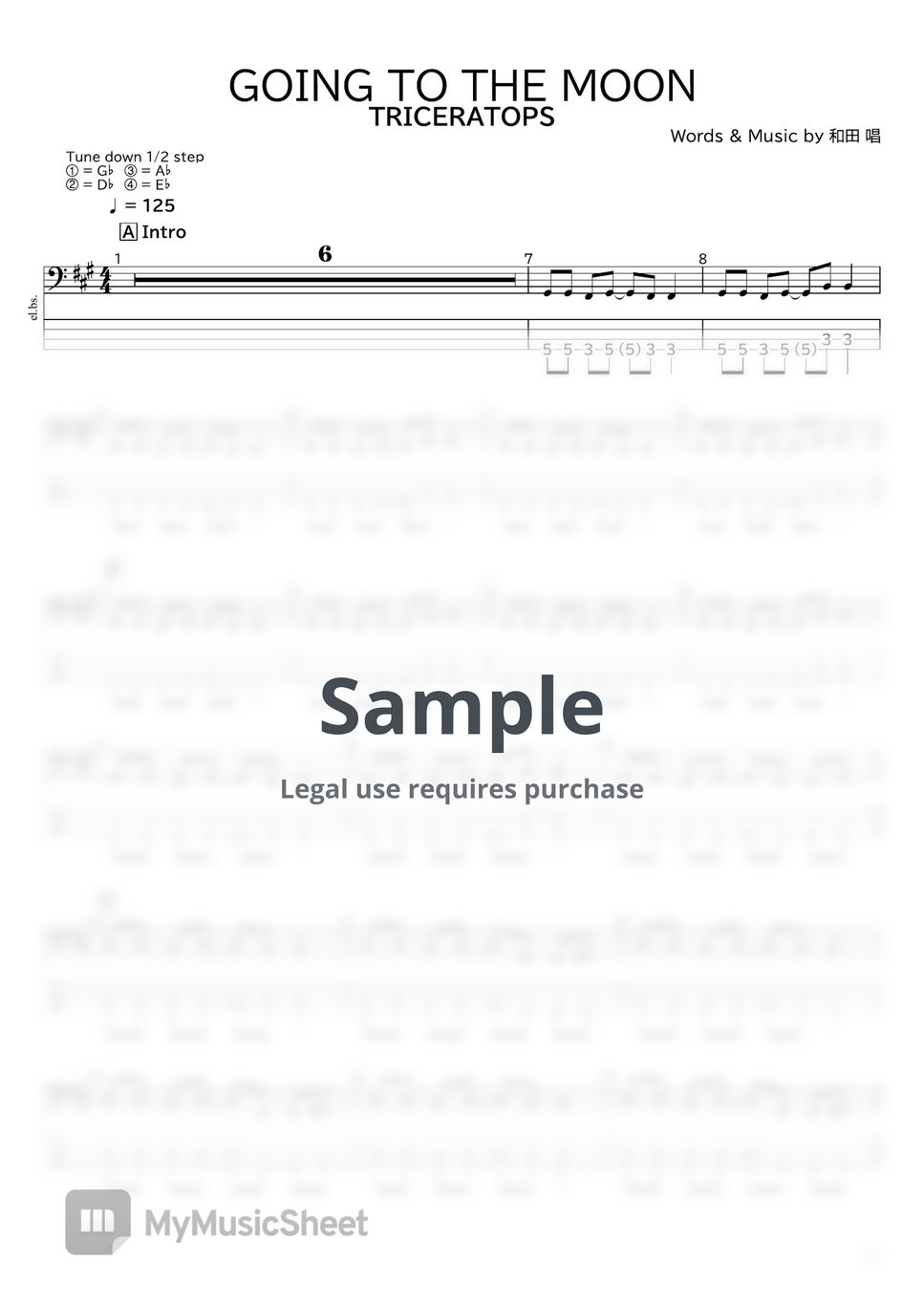 TRICERATOPS - GOING TO THE MOON 악보 by たぶべー＠財布に優しいベース楽譜屋さん（BASS・TAB譜）