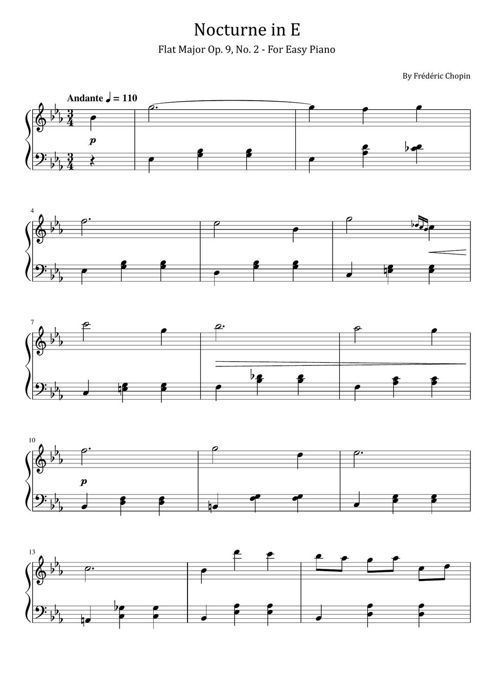 Frédéric Chopin - Chopin - Nocturne in E - For Easy Piano (flat Major ...