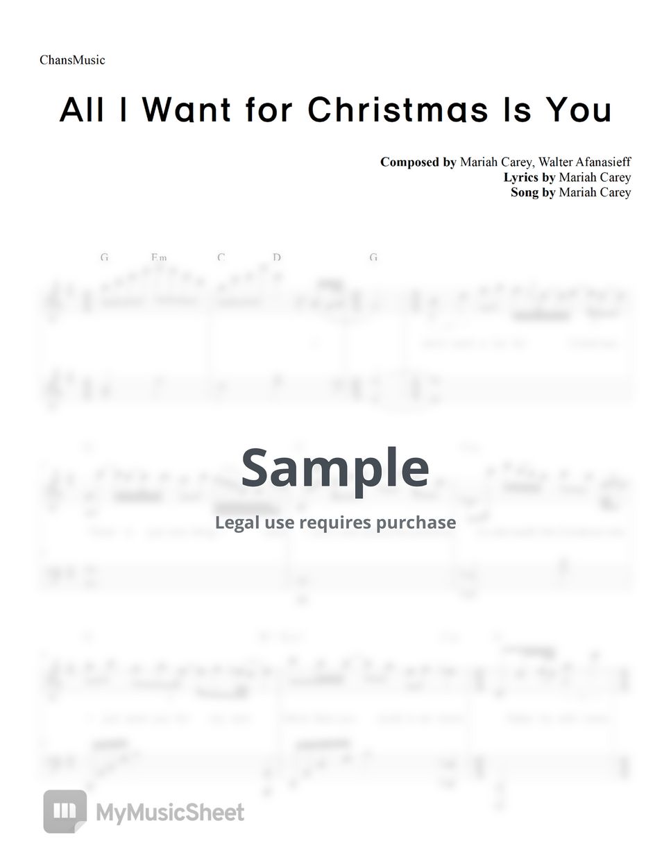 Mariah Carey - All I Want for Christmas Is You (Easy Version) Sheets by ChansMusic