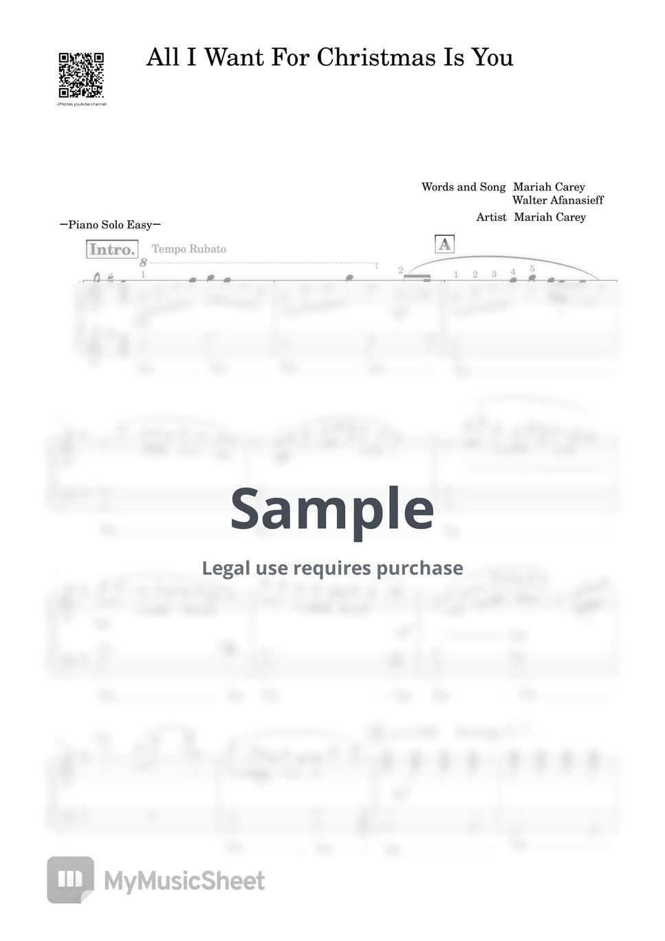 Mariah Carey - All I Want for Christmas Is You (Easy) Sheets by JPNotes