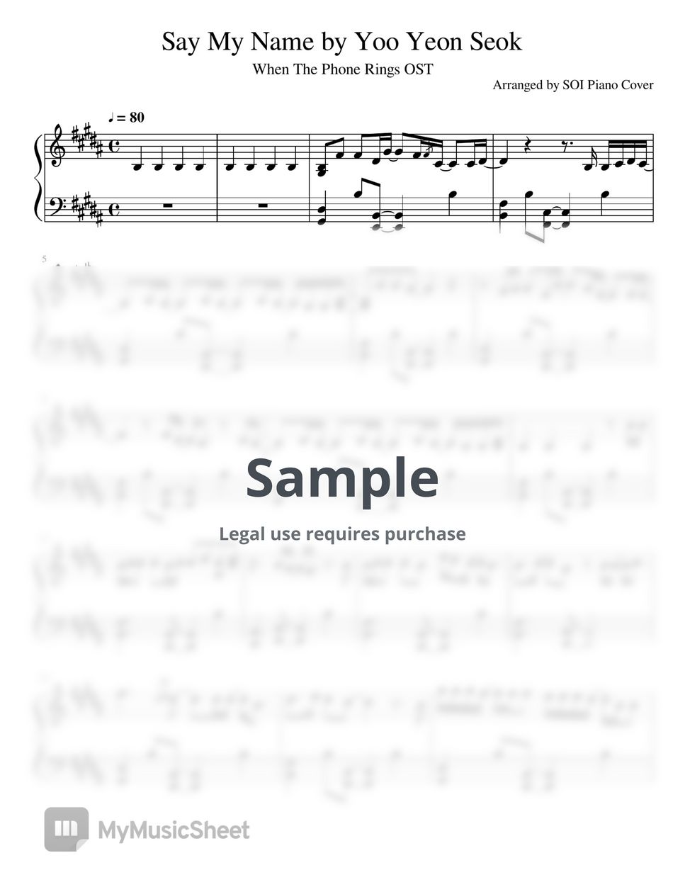 [When The Phone Rings OST] Yoo Yeon Seok - Say My Name (Solo Piano) Sheets by SOI Piano Cover