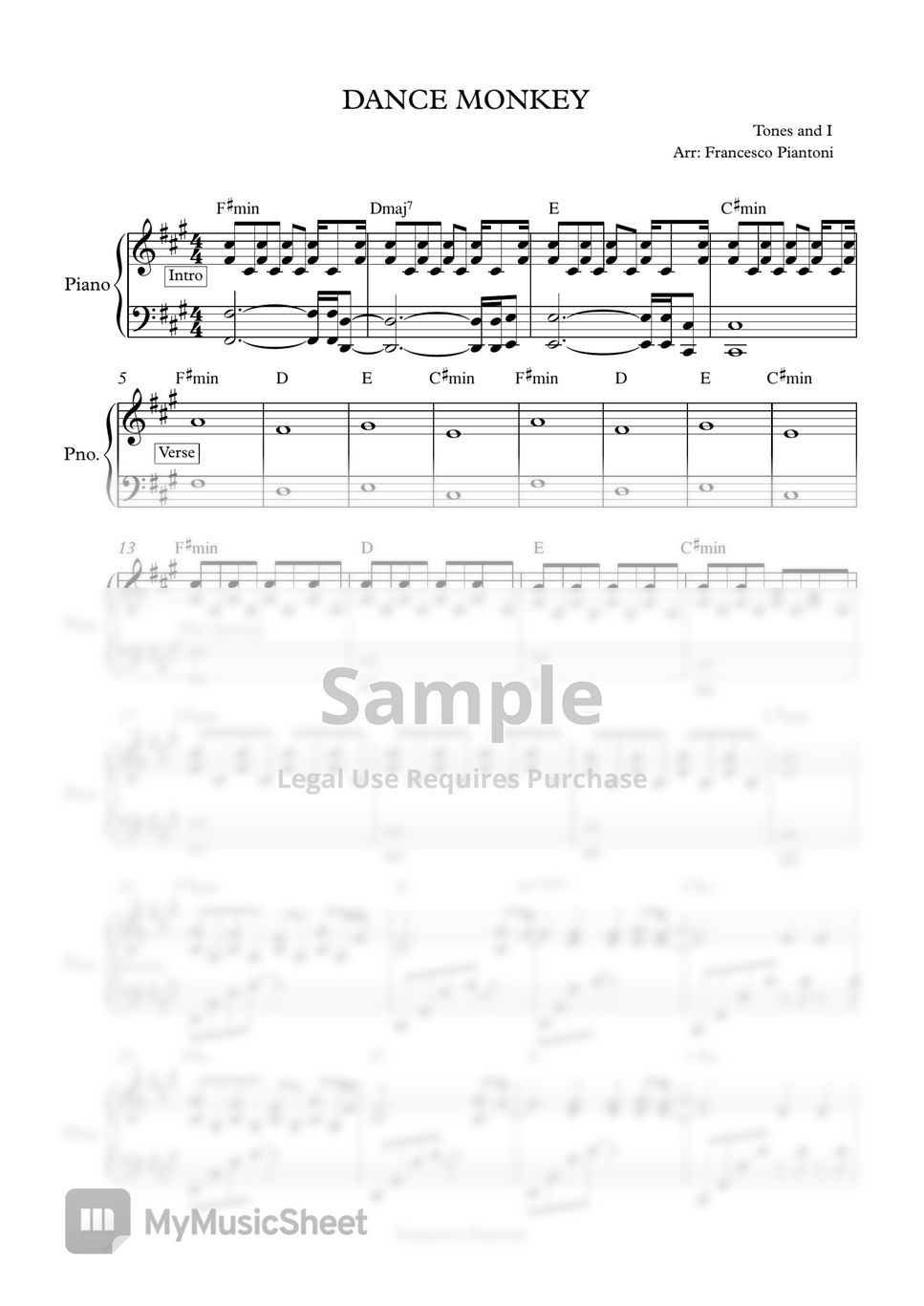 Tones and I - Dance Monkey (spartito pianoforte) Sheet Music by ...