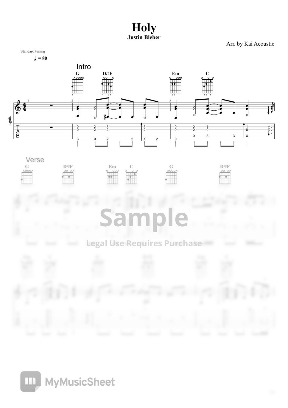 Justin bieber - Holy(Justin bieber) - Fingerstyle Guitar Tutorial TAB ...