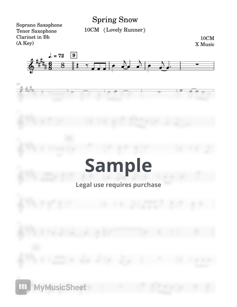 10cm - Spring Snow (Lovely Runner/선재 업고 튀어/背著善宰跑/A.Bb.Eb.F Key/附伴奏連結 ...