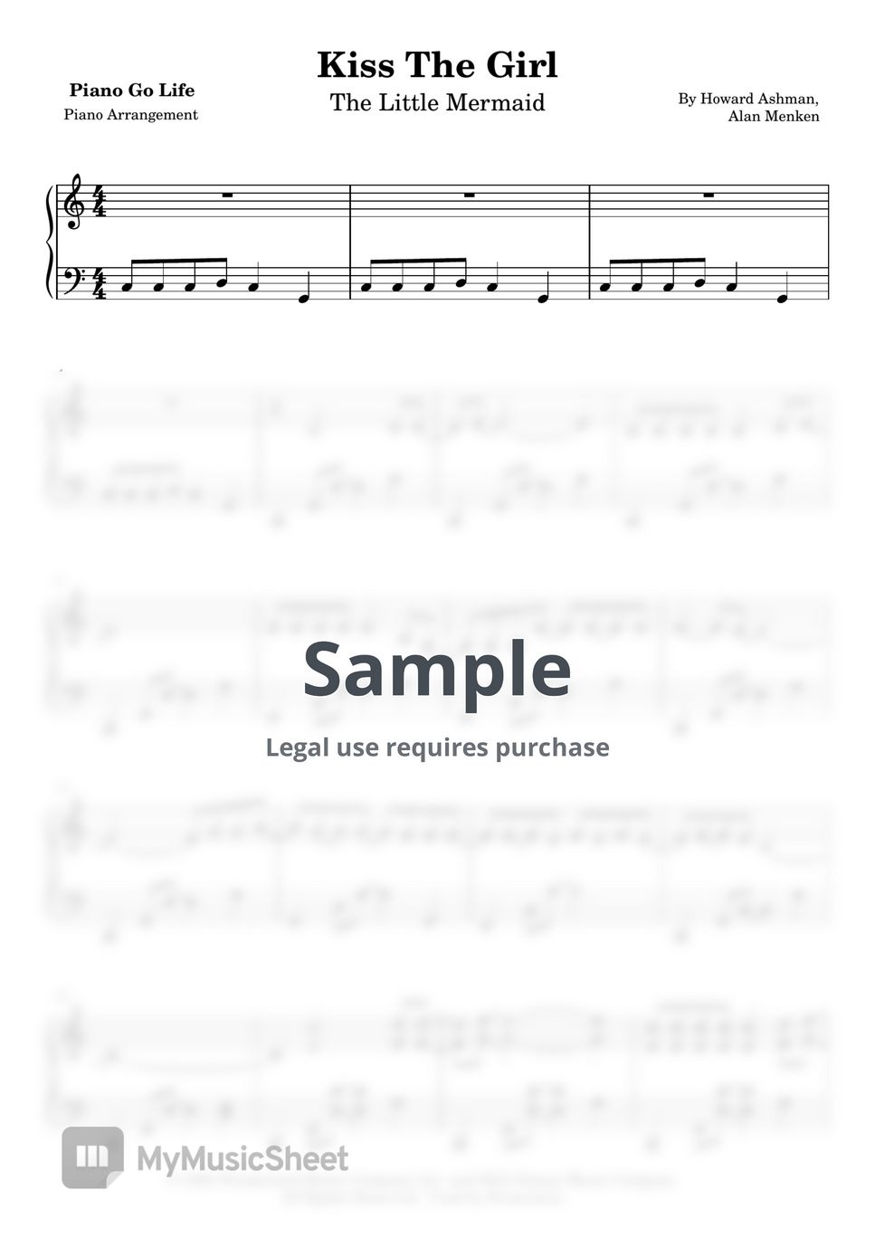 The Little Mermaid - Kiss the Girl (Alan Menken) Sheet Music by Piano ...