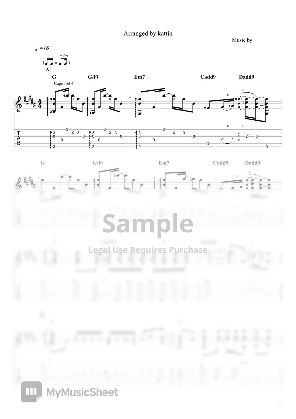 SUPER BUTTER DOG - サヨナラCOLOR (ソロギター、fingerstyle) Sheets by kattin025