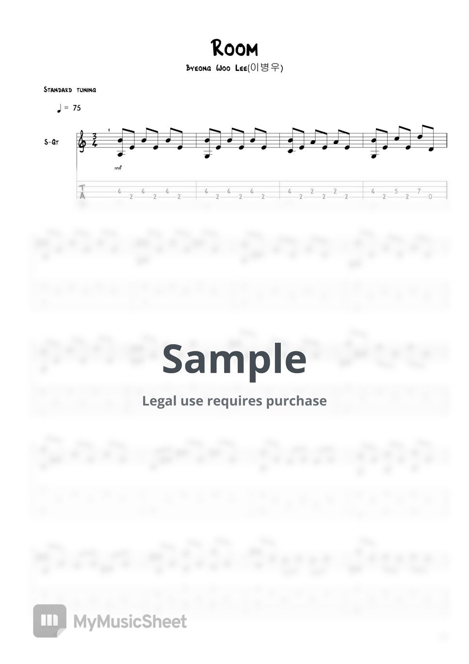 Byeong Woo Lee(이병우) - Room Tab + 1pentagramma by Agape Guitar