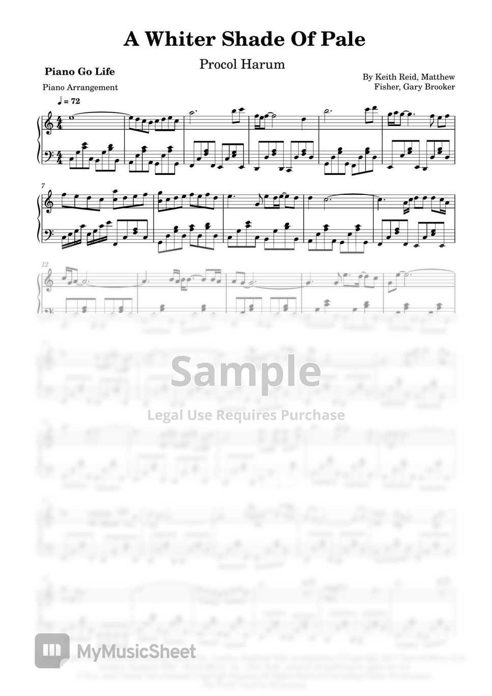 Procol Harum - A Whiter Shade Of Pale Spartito by Piano Go Life