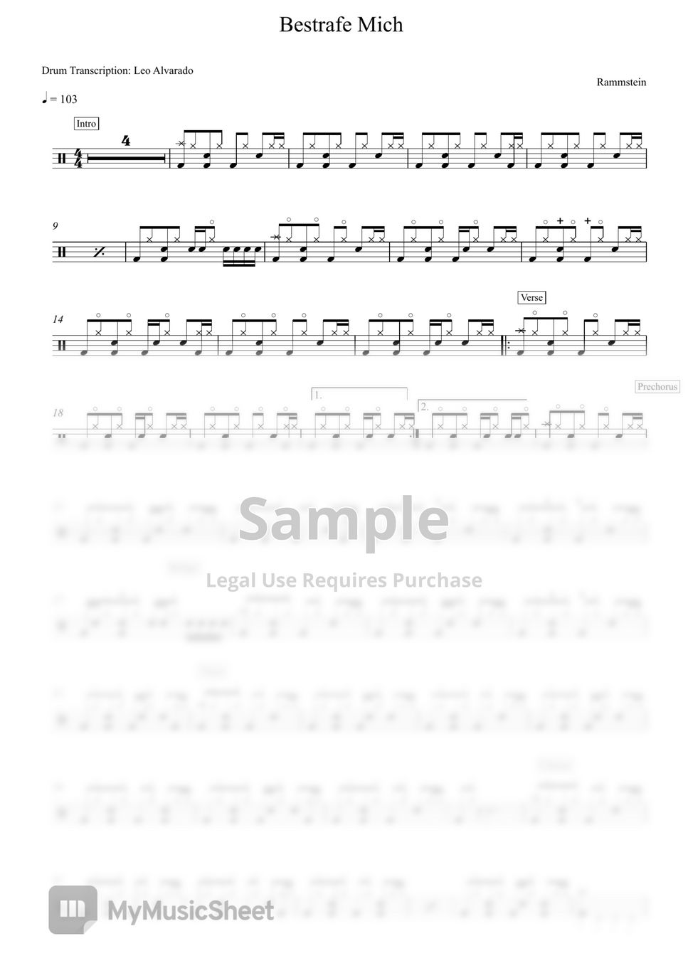 Rammstein - Bestrafe Mich Sheet Music by Drum Transcription: Leo Alvarado