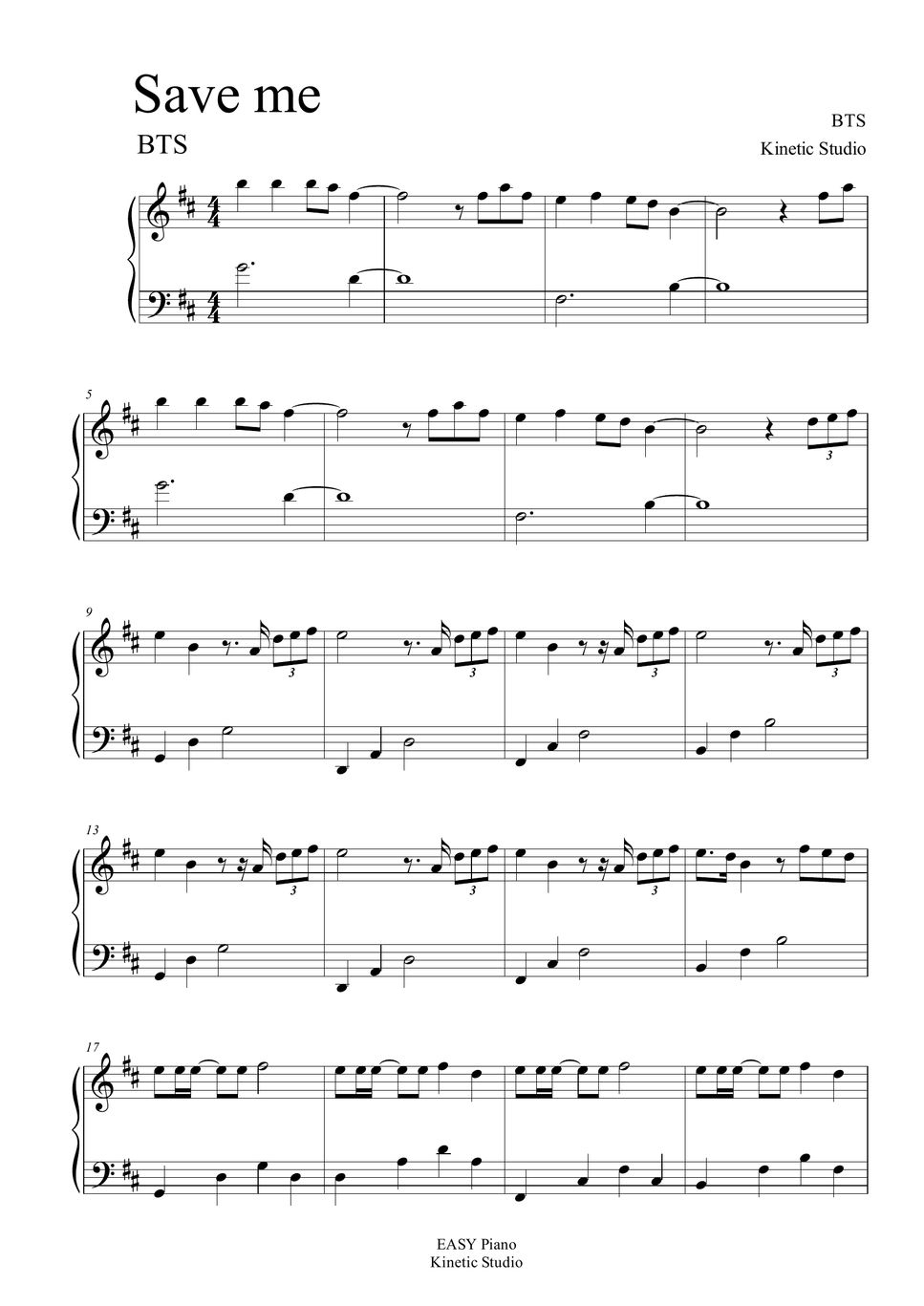 BTS - Save Me (Too EASY Ver.) Spartito by Kinetic Studio