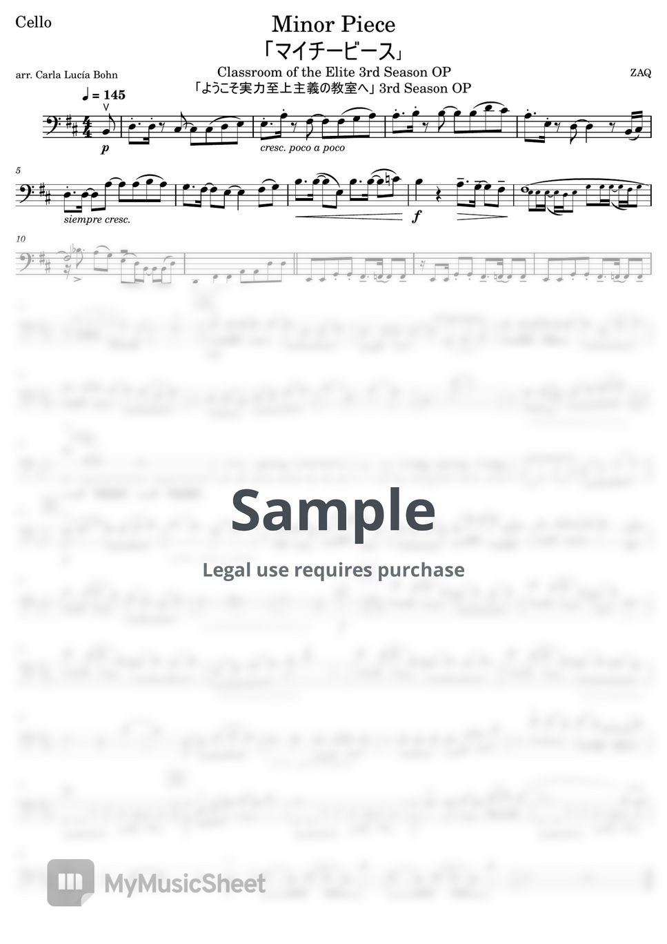 ZAQ - Minor Piece | Classroom of the Elite 3rd Season OP [Cello ...