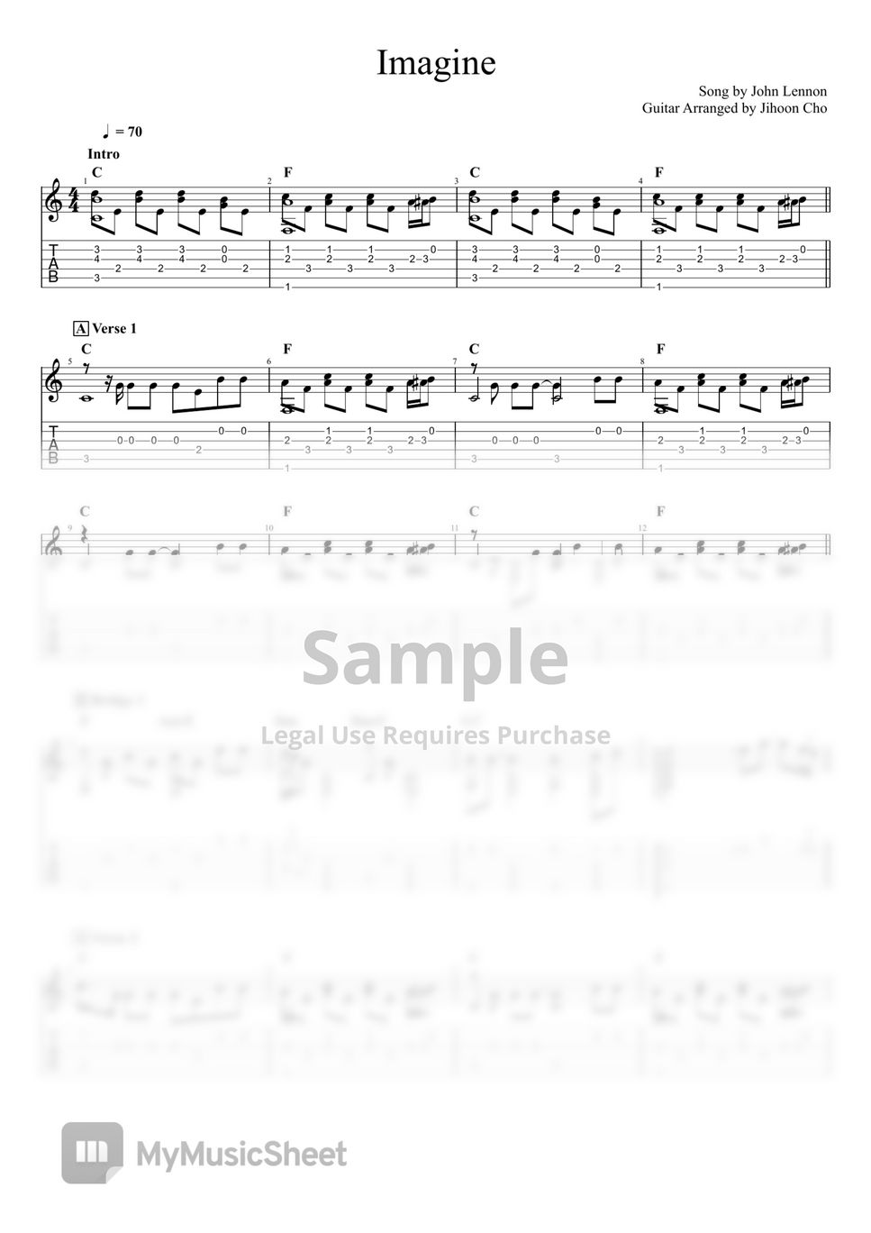 John Lennon - Imagine (Acoustic Guitar Solo) Sheets by Jihoon Cho