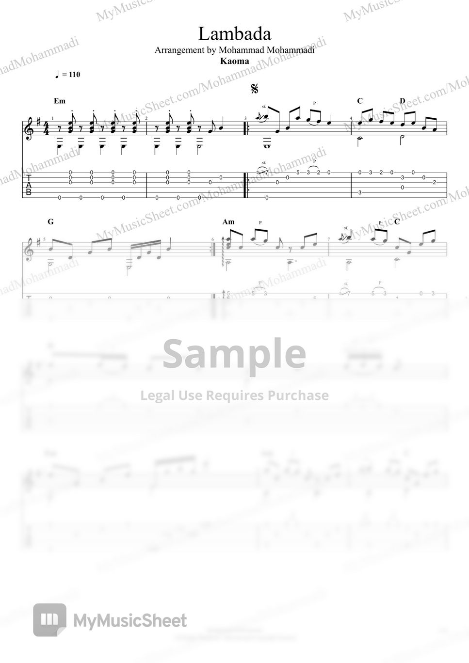 Kaoma - Lambada Sheet by Mohammad Mohammadi