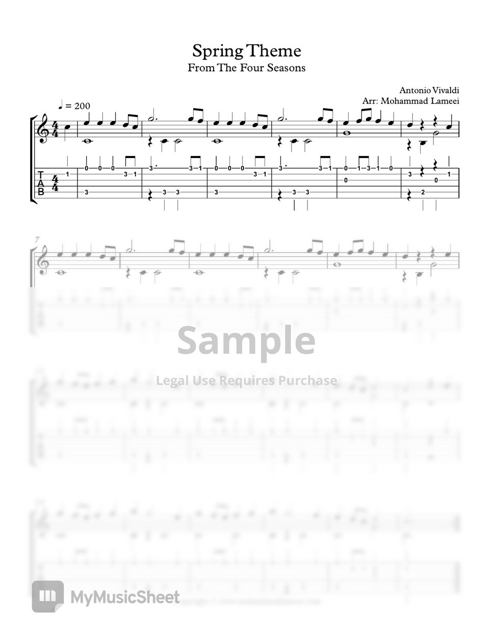 Antonio Vivaldi - Spring Theme From The 4 Seasons Tab + 1staff by ...