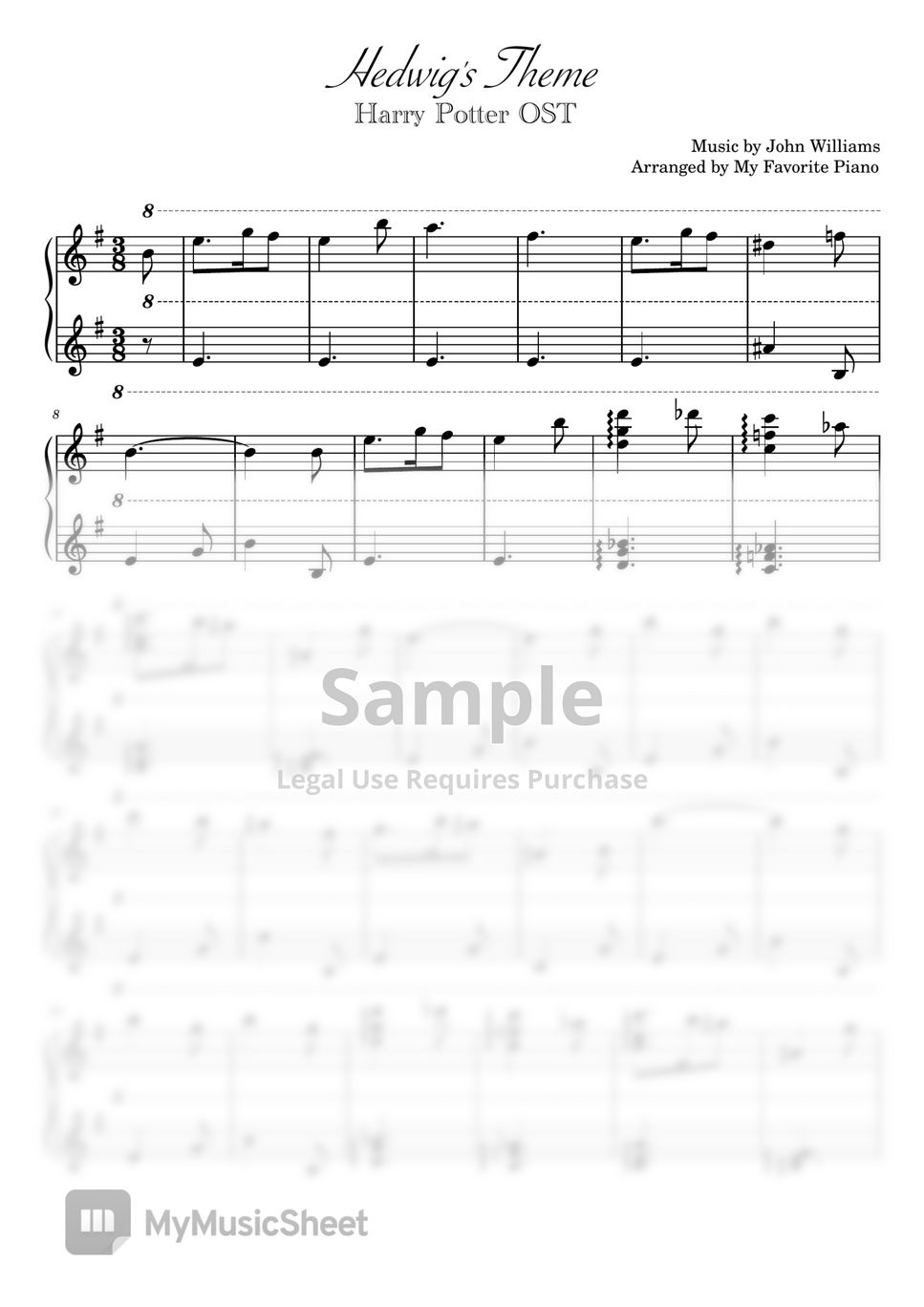 Harry Potter OST - Hedwig's Theme Sheets by My Favorite Piano