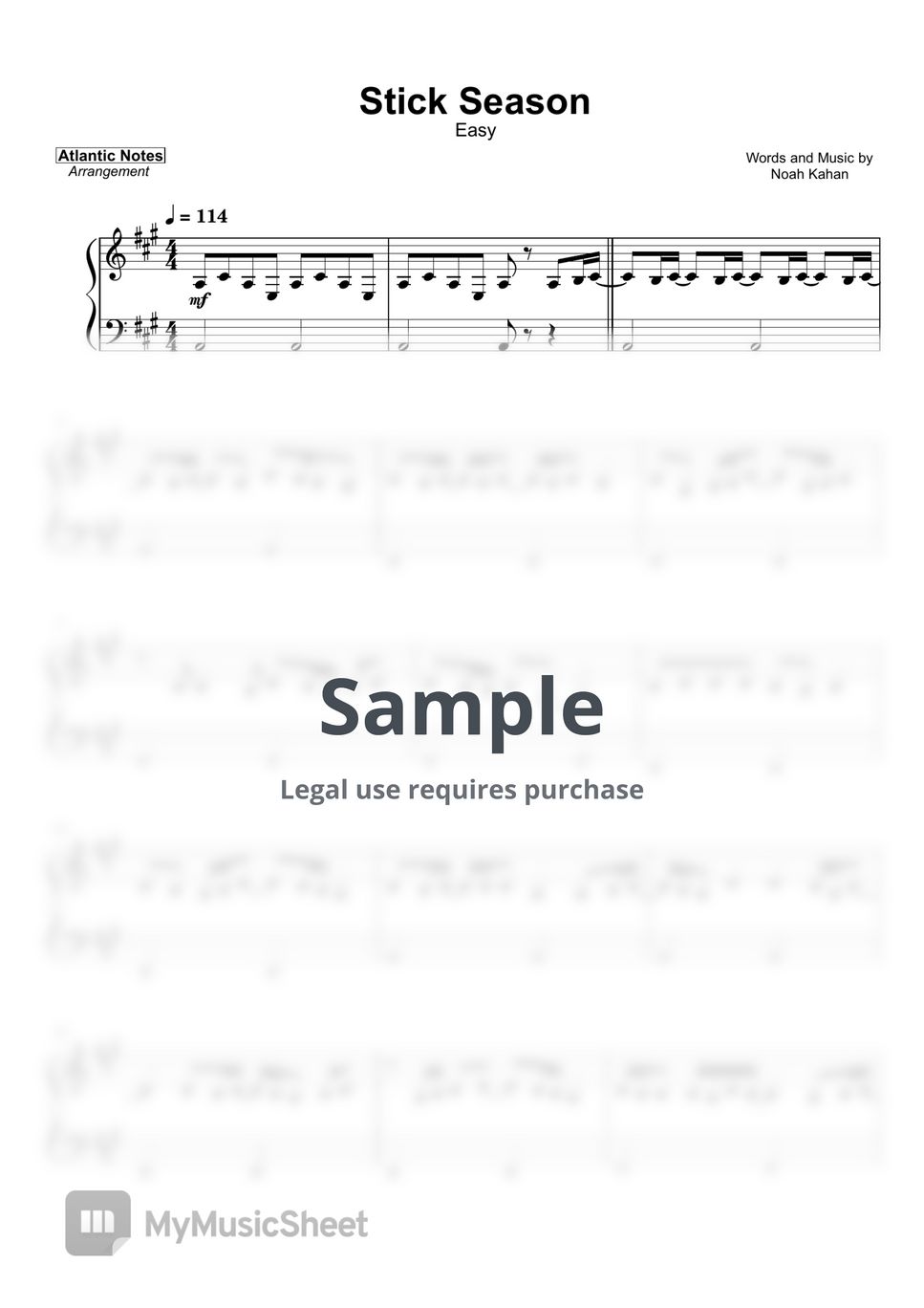 Noah Kahan - Stick Season Notenblatt by Atlantic Notes