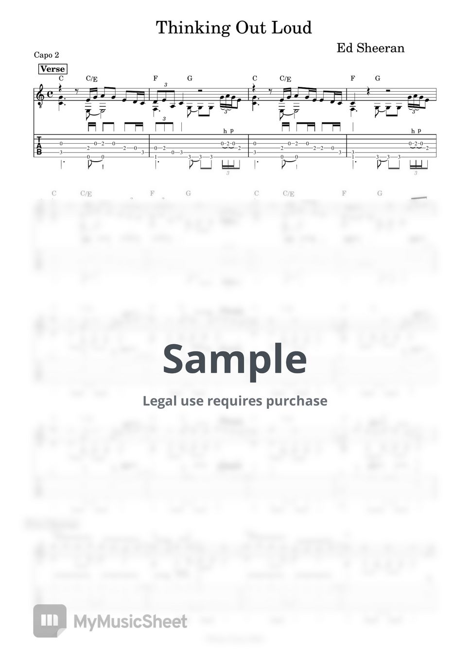 Ed Sheeran - Thinking Out Loud (Fingerstyle) Tab + 1staff by Yuta Ueno