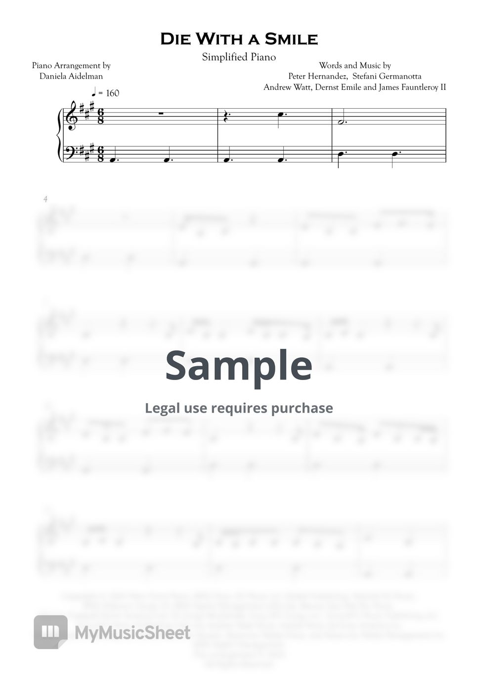 Lady Gaga & Bruno Mars - Die With A Smile Sheet Music by Daniela Aidelman