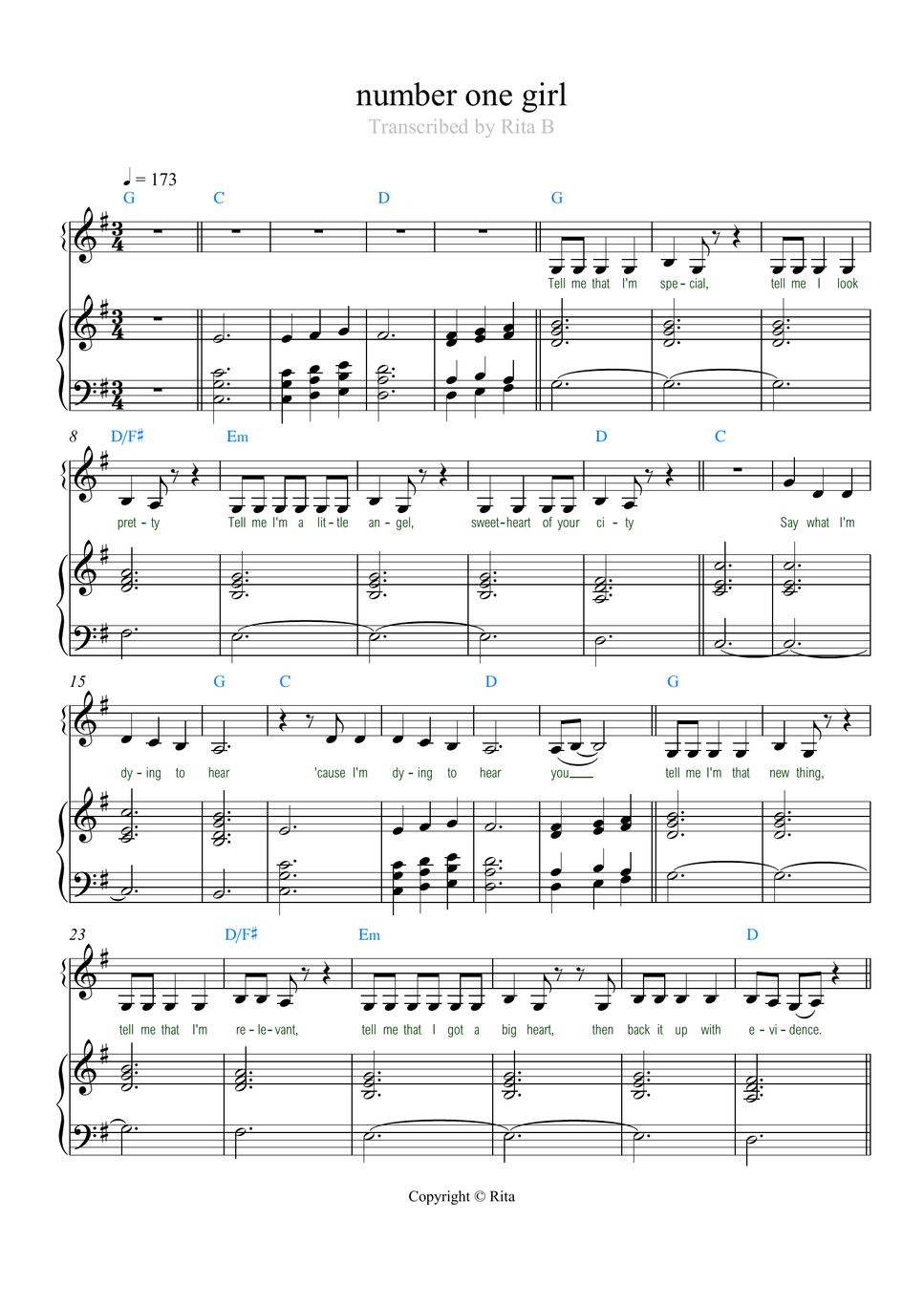 Rosé - Number One Girl (2 files: Solo and duo piano+voice with lyrics ...