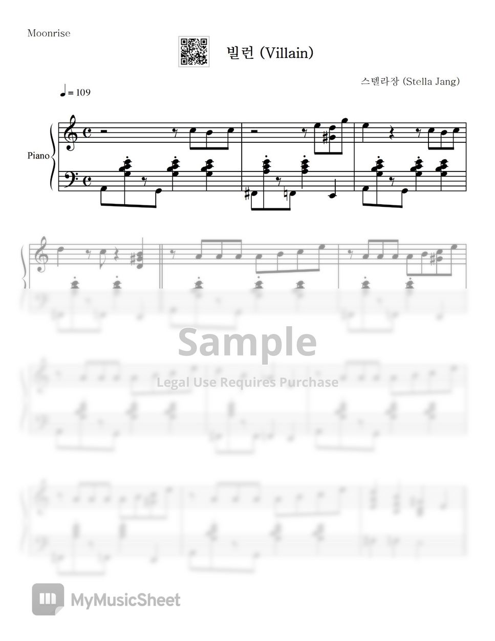 Stella Jang (스텔라장) - Villain (빌런) Sheet Music by Moonrise