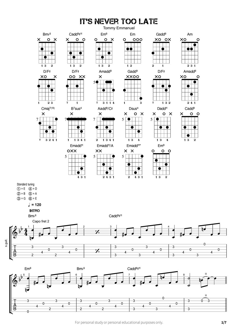 Tommy Emmanuel - It's Never Too Late Sheets