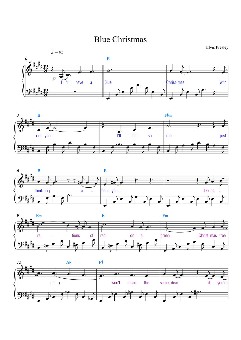 Elvis Presley - Blue Christmas (Accurate easy version with lyrics and ...