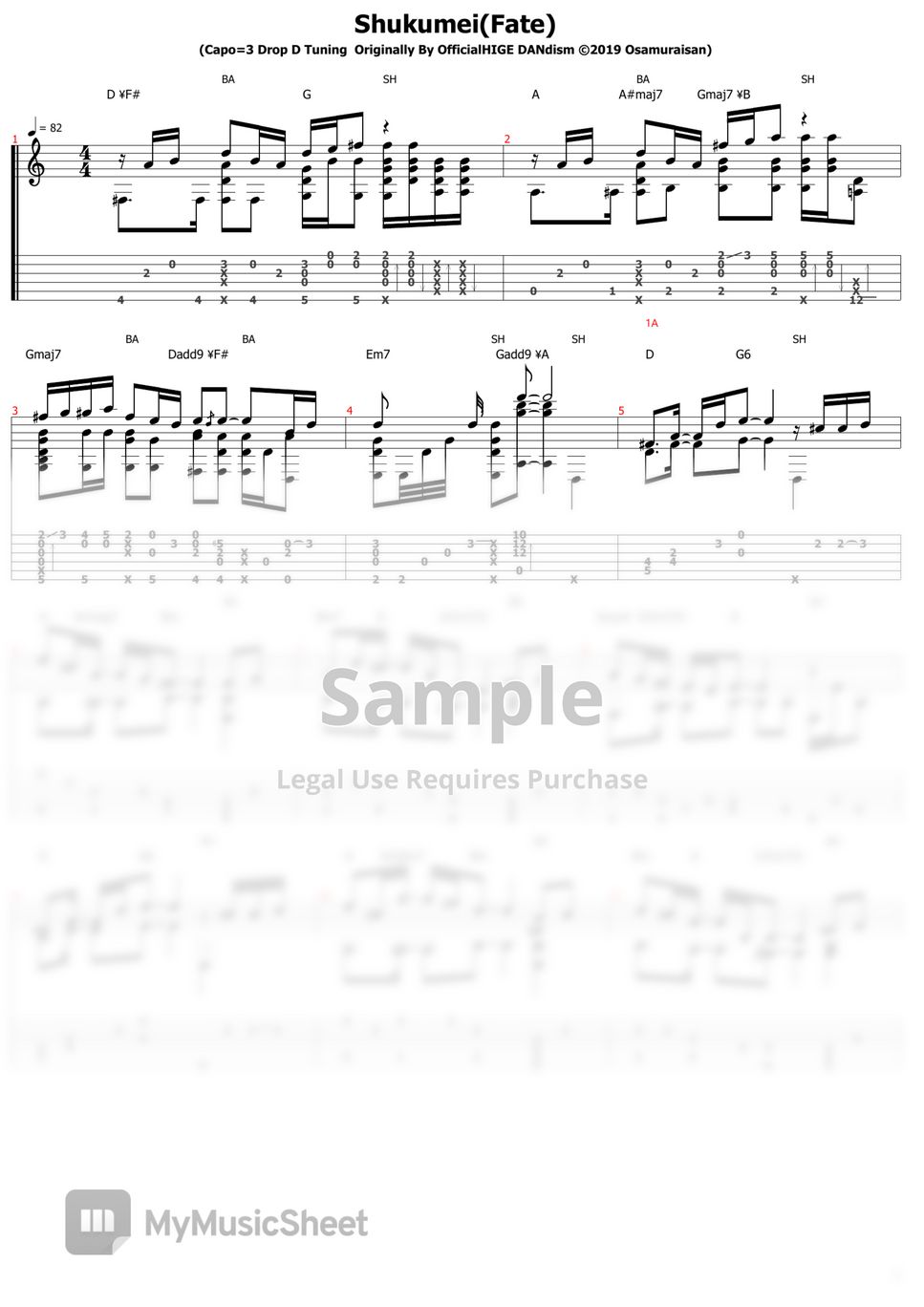Official HIGE DANdism - Shukumei(Fate) (Level Hard) Sheet Music by ...