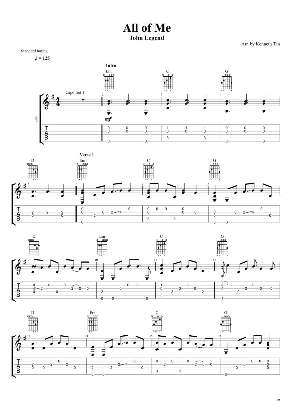 John Legend | Fingerstyle Guitar - All of Me TAB by Kenneth Acoustic