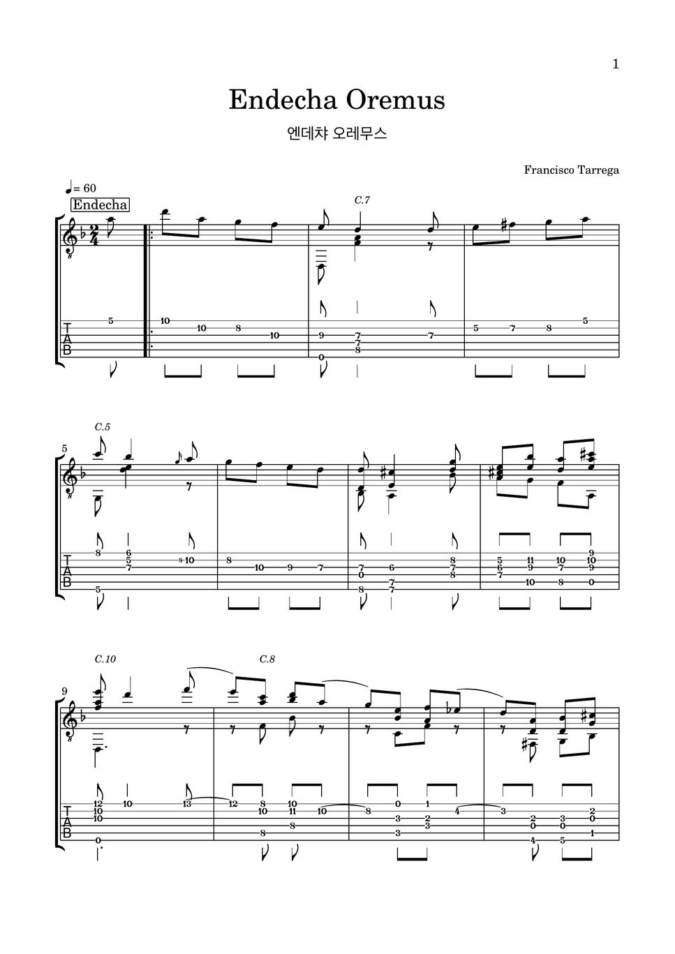 Francisco Tarrega - Endecha Oremus TAB+1 pent. by LemonTree