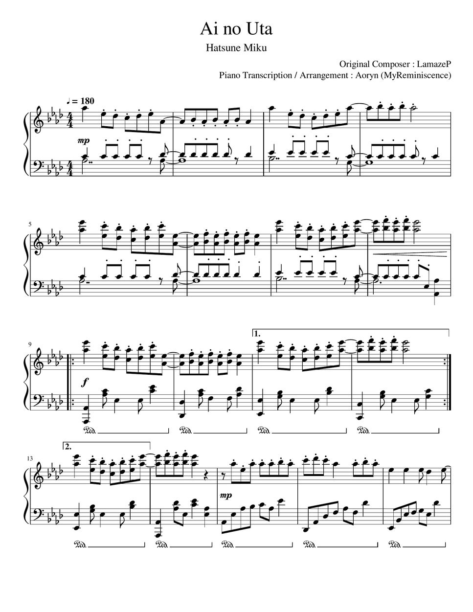 LamazeP Ft. Hatsune Miku - Ai no Uta Sheet by Aoryn (MyReminiscence)