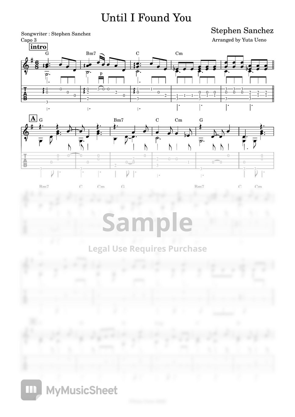 Stephen Sanchez - Until I Found You (Fingerstyle) Tab + lembaran musik pertama by Yuta Ueno