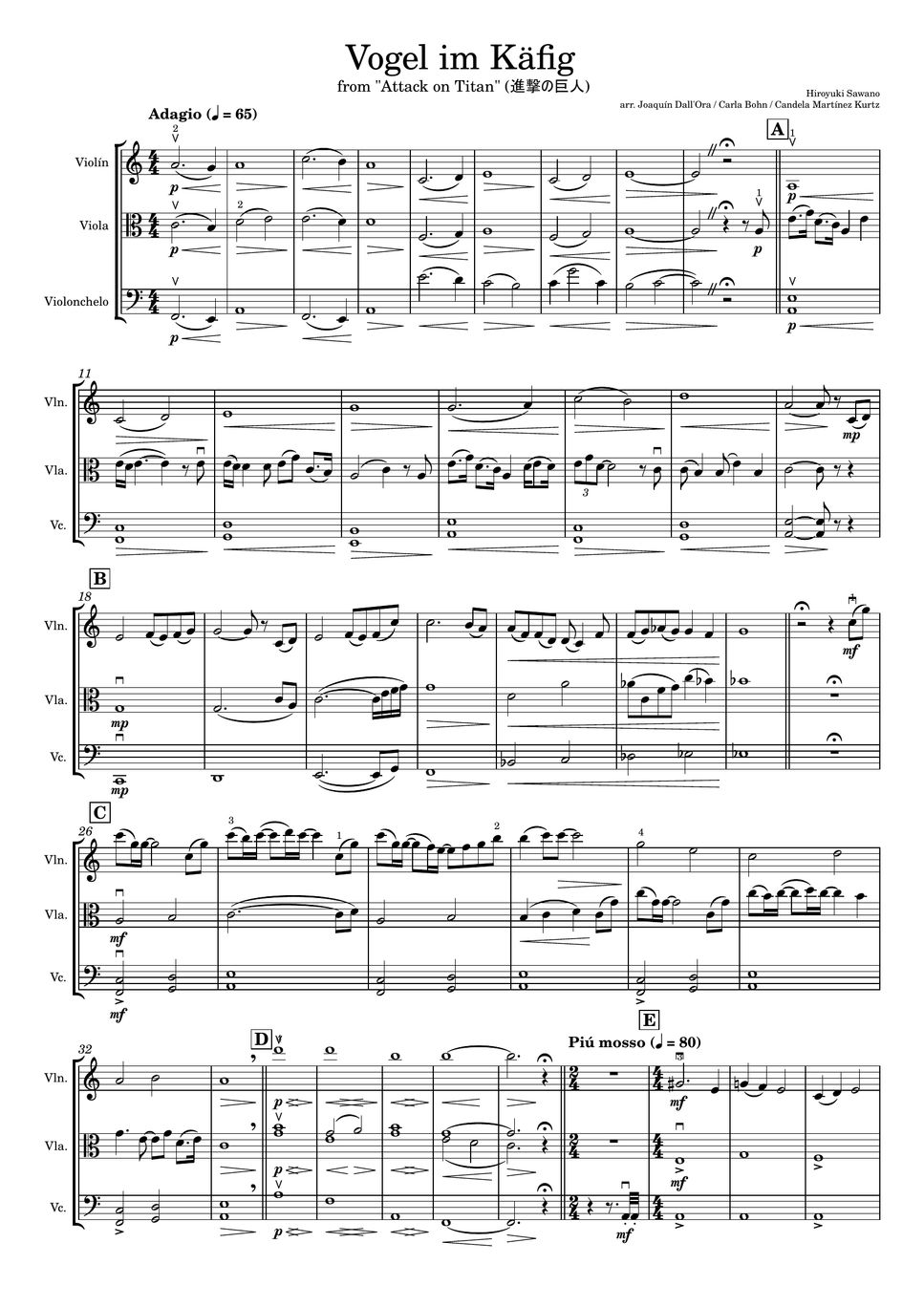 Hiroyuki Sawano - Vogel im Käfig (Attack on Titan) Hoja by Joaquín Dall ...