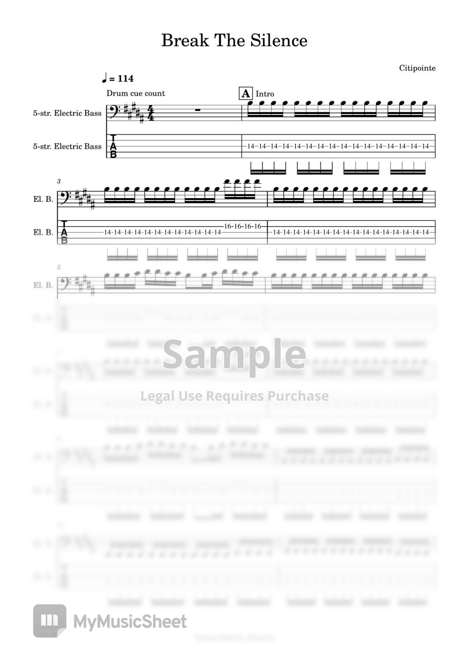 Citipointe - Break The Silence (Bass Music Sheet + TABS (5 String Bass ...
