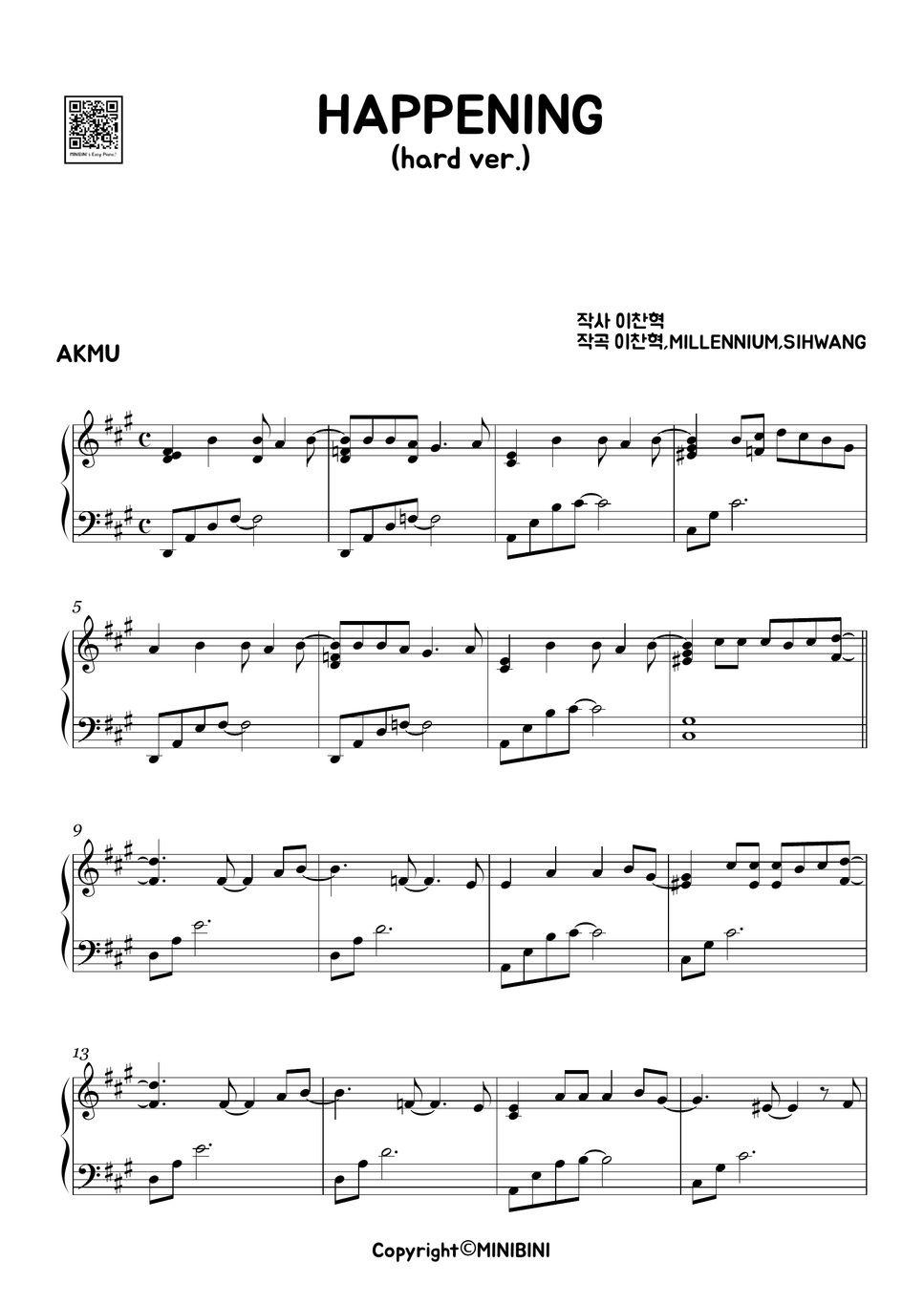 Akmu 악동뮤지션 Happening Hard Version Sheet By Minibini