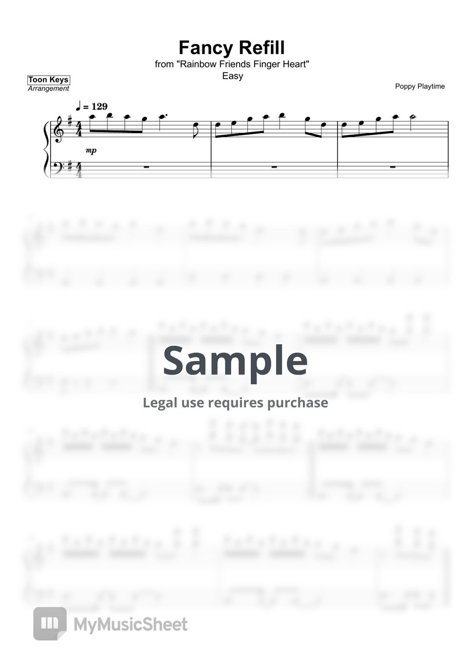 Rainbow Friends Finger Heart - Fancy Refill Sheet Music by Toon Keys