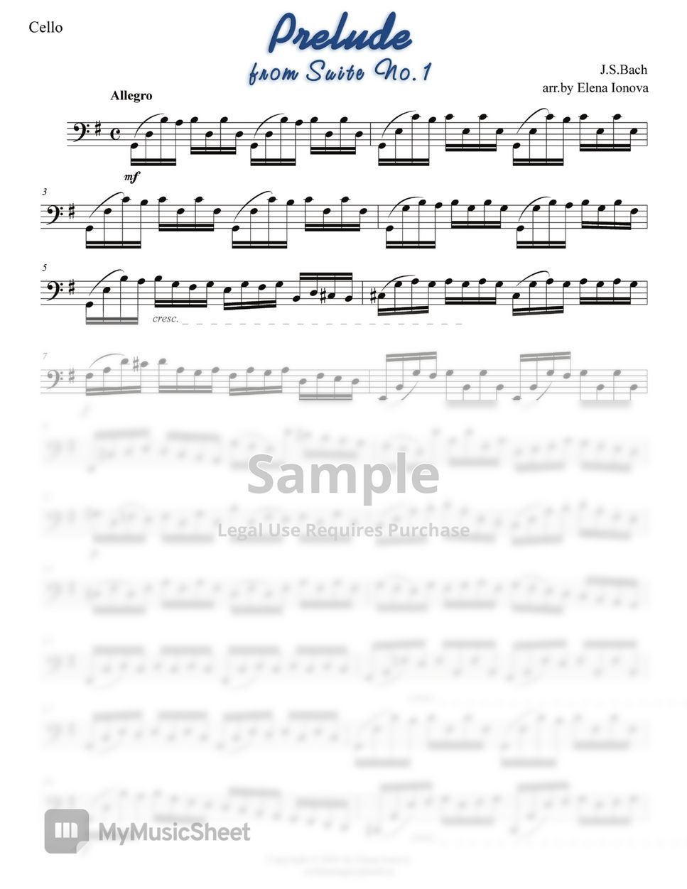 J.S.Bach - Prelude from Cello Suite No.1 (for Cello & Strings) 악보 by ...