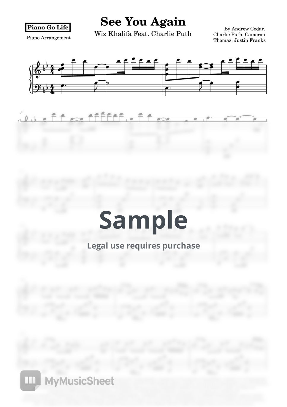 Charlie Puth, Wiz Khalifa - See You Again Sheets by Piano Go Life