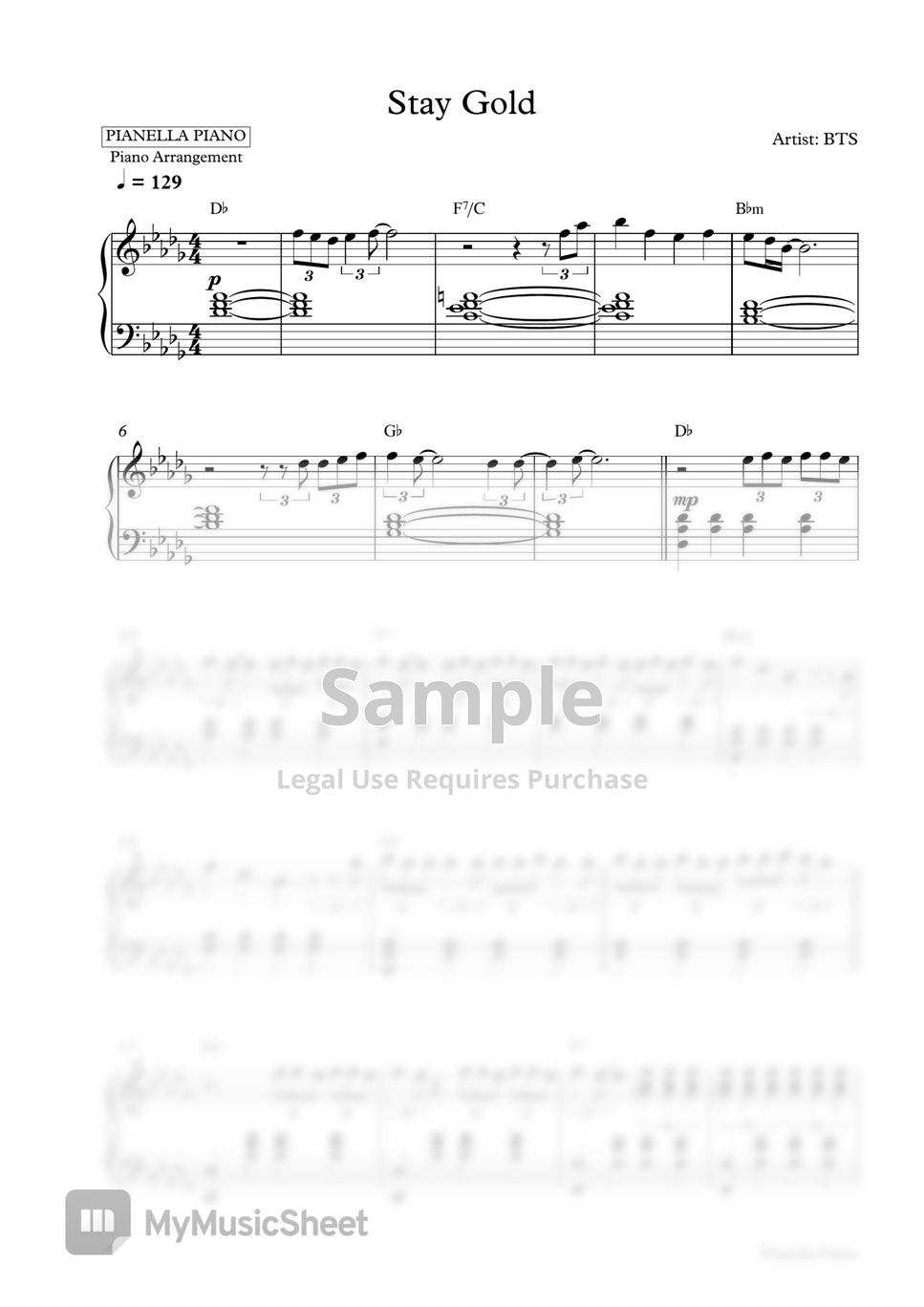 BTS - STAY GOLD (Piano Sheet) Sheets by Pianella Piano