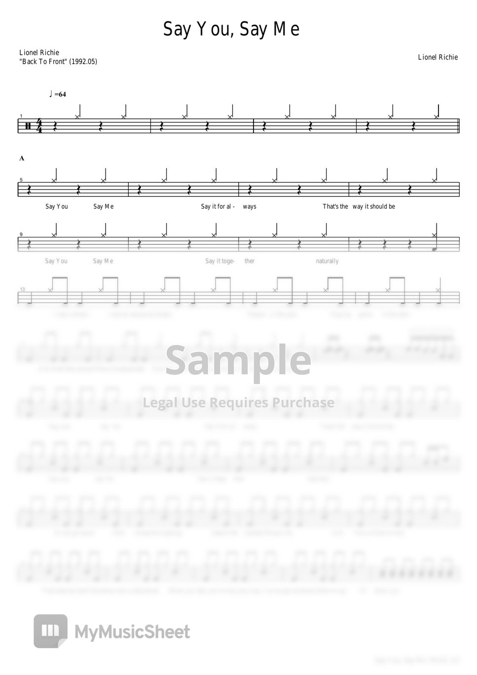 Lionel Richie - Say You Say Me Sheet Music by COPYDRUM