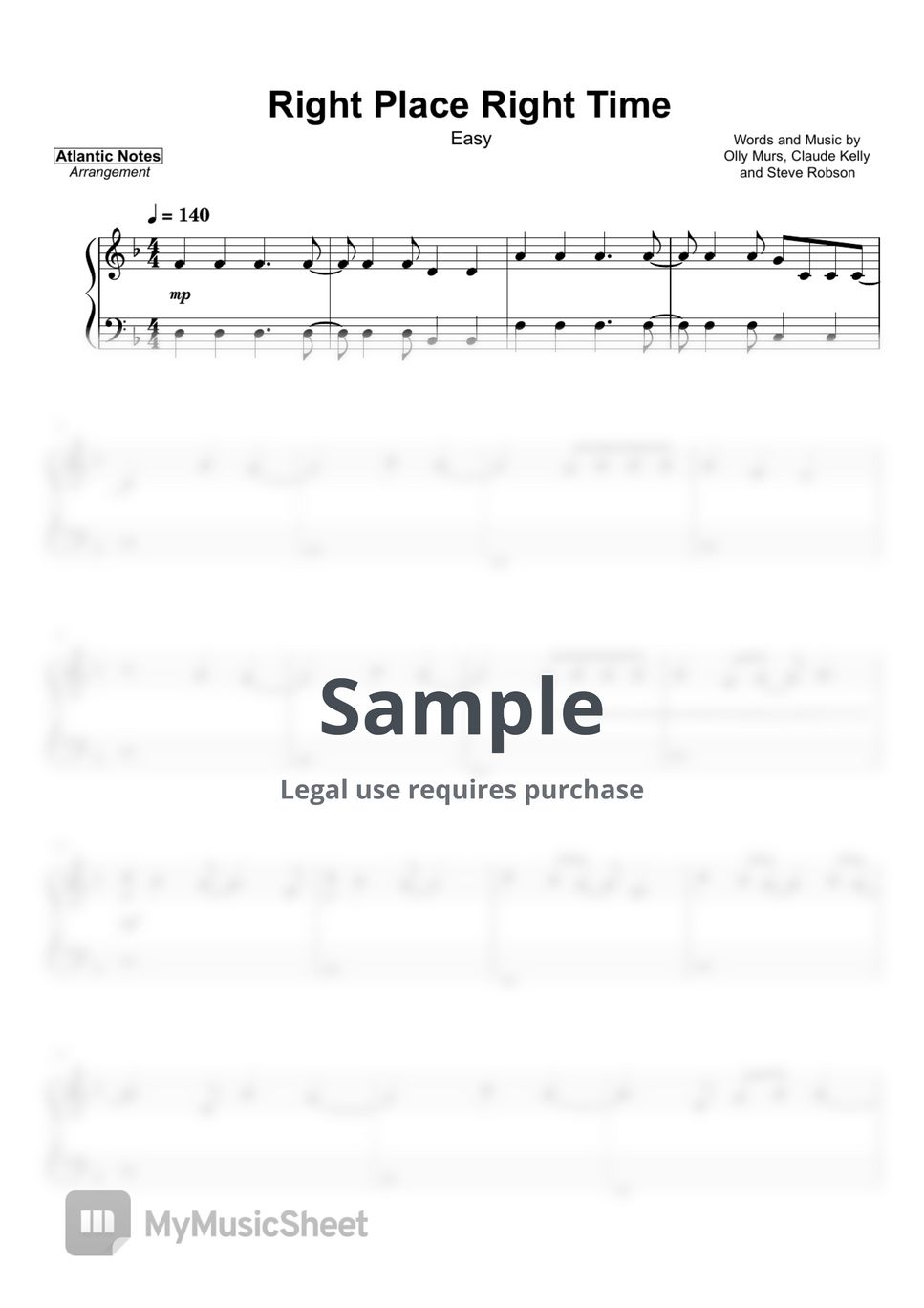 Olly Murs - Right Place Right Time 악보 by Atlantic Notes