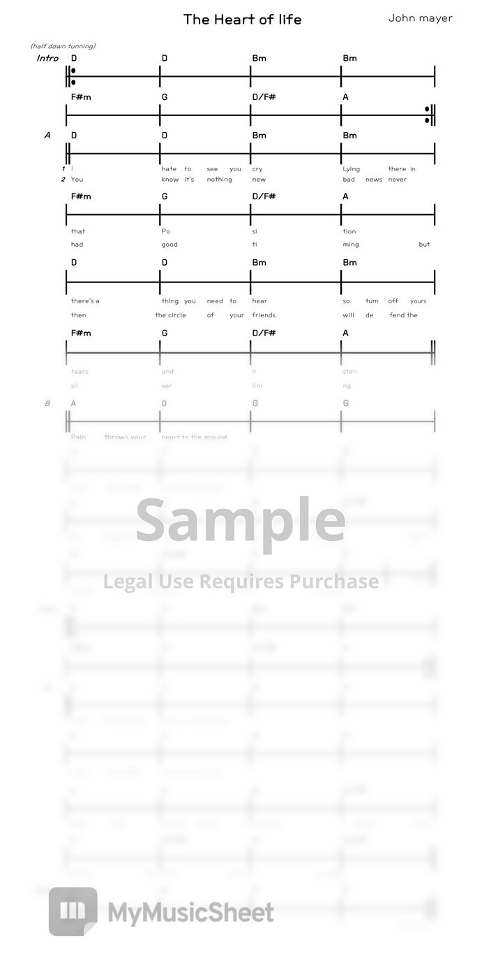 john mayer - The heart of life (코드가사+타브) 악보 by @yundy_tm