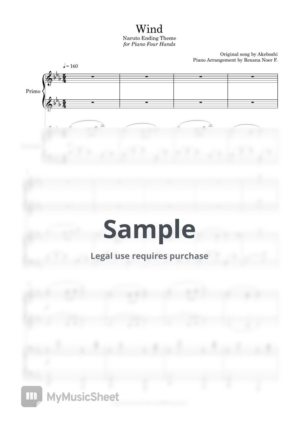 Akeboshi - Wind (Naruto Ending Theme) 악보 by Rexa - Pianimusic