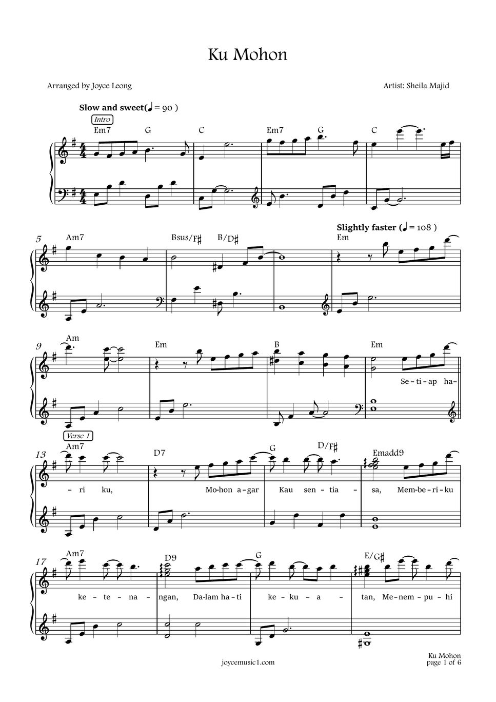 Sheila Majid - Ku Mohon Sheets by Joyce Leong