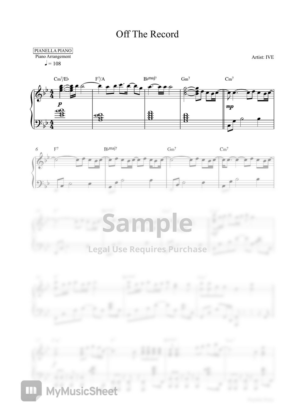 IVE - Off The Record (Piano Sheet) Sheet Music by Pianella Piano
