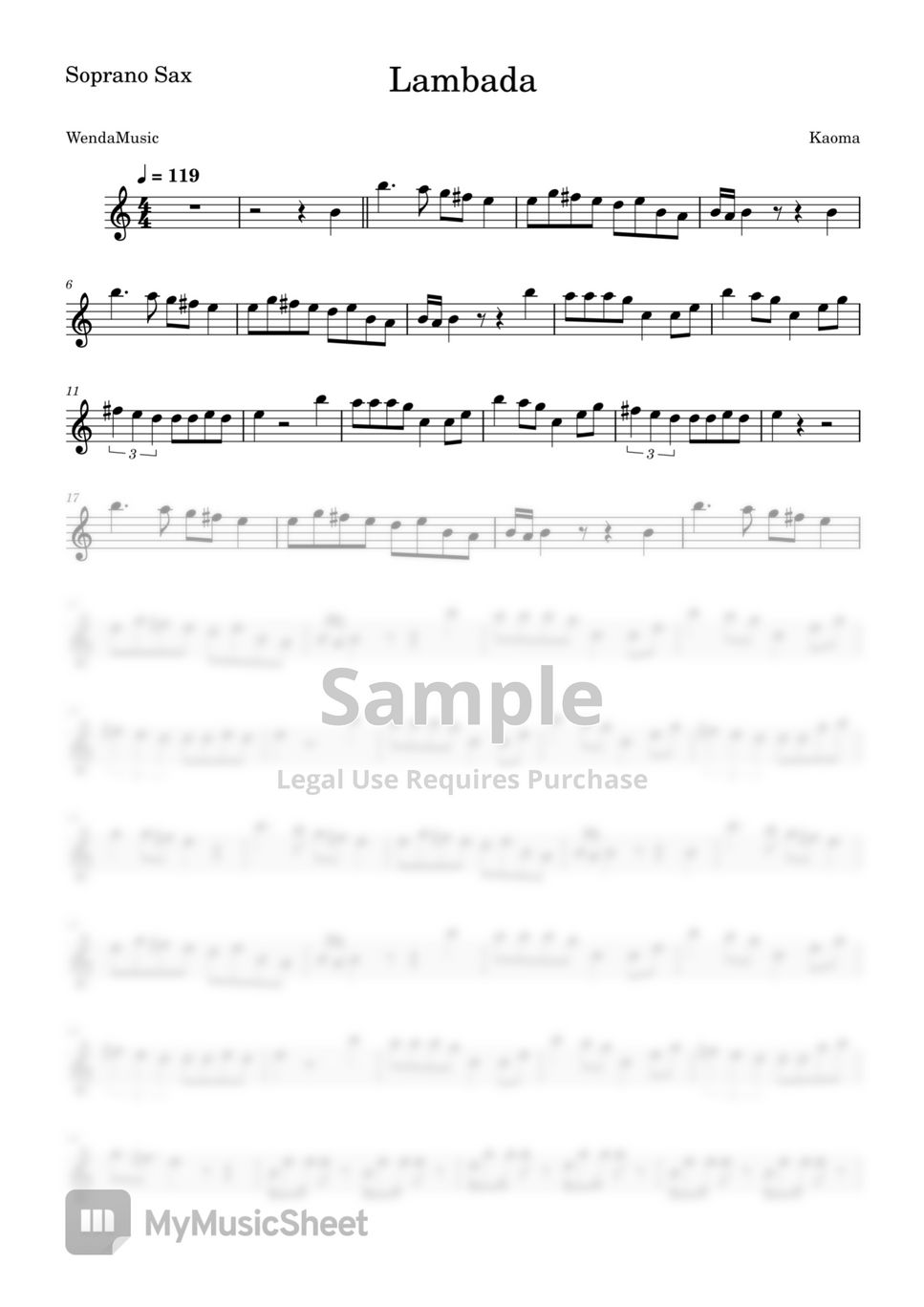 Kaoma - Lambada (Soprano Sax) Sheets by WendaMusic