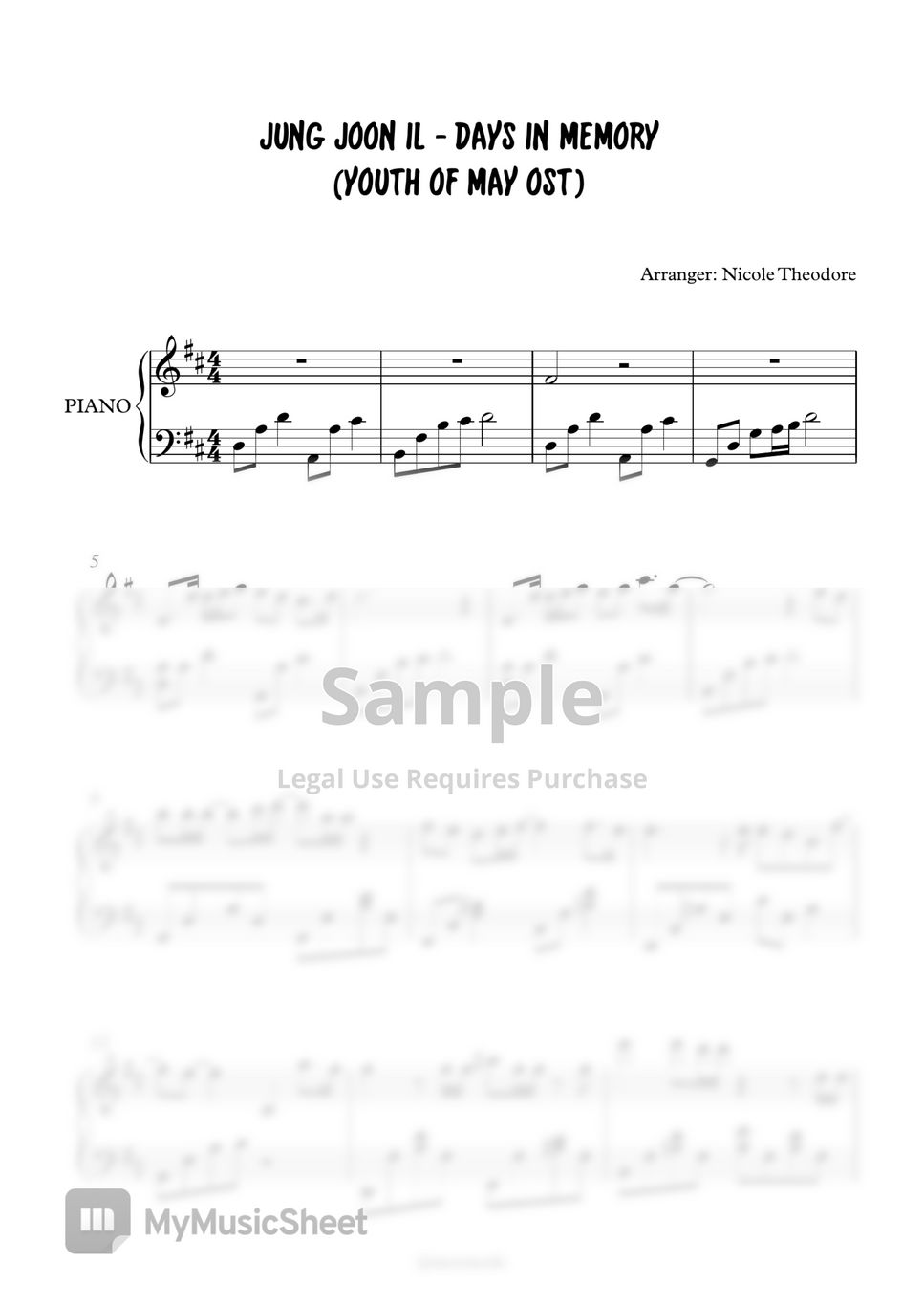 Youth of May - Jung Joon Il - Days in memory Sheet Music by Nicole Theodore