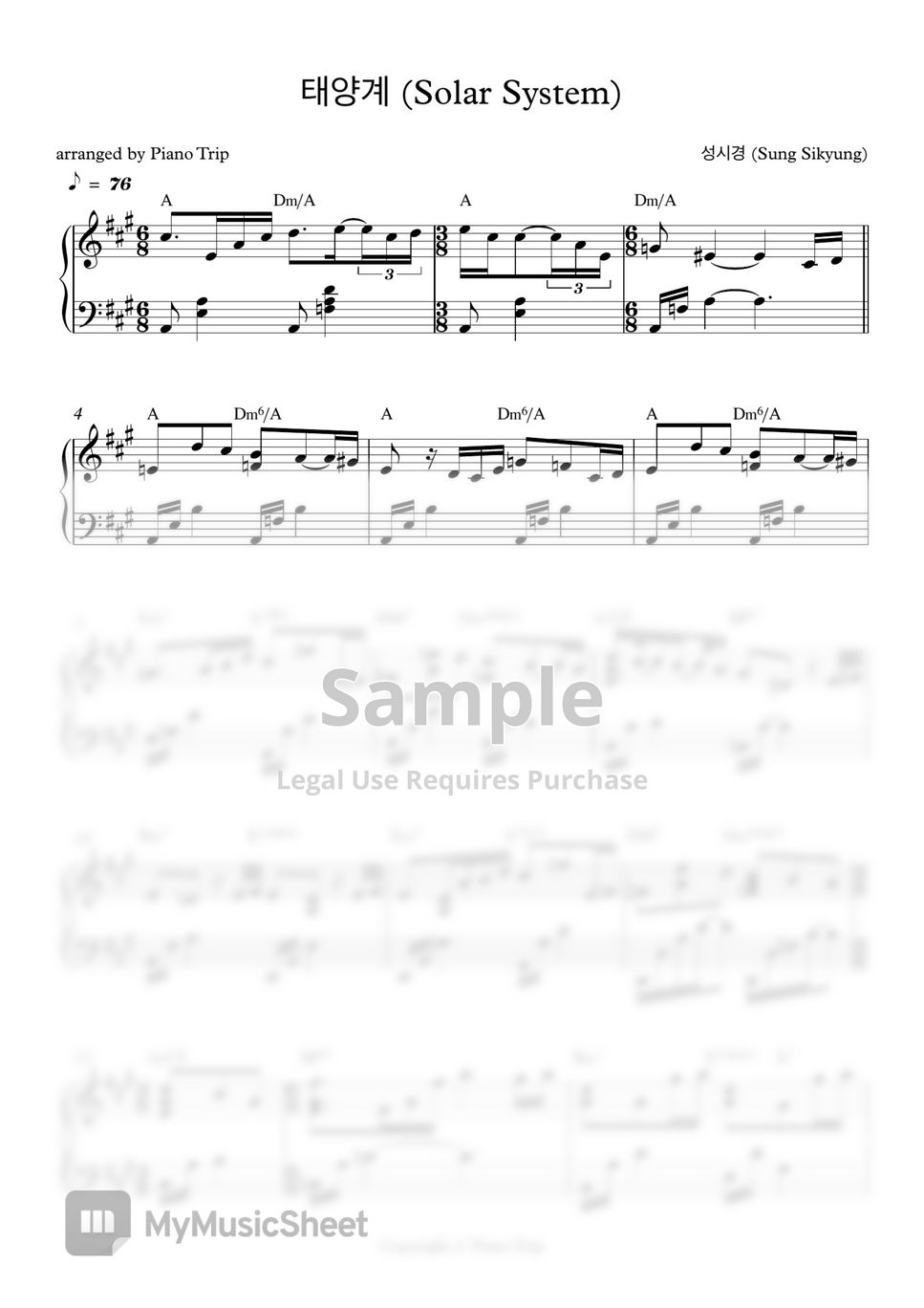 Sung Si Kyung - Solar System (Piano cover) Sheet Music by Piano trip